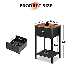 WLIVE Nightstand, Bedside Table with Adjustable Wooden Drawer, 2-Tier Night Stands for Couch, Bed, Sofa, End Table Side Table for Bedroom, Living Room, Black (1 Pack)