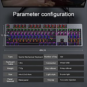HotTopStar Wired Mechanical Gaming Keyboard, Computer Gaming Keyboards, USB Wired Mechanical LED Keyboard Rainbow Backlit Keyboards Black Axis for PC and Desktop Computer (104 Keys, Black)