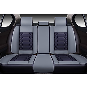 OASIS AUTO Car Seat Covers Premium Waterproof Faux Leather Cushion Universal Accessories Fit SUV Truck Sedan Automotive Vehicle Auto Interior Protector Full Set (OS-004 Black&Gray)