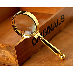 10X Handheld Magnifier with Metal Handle Golden,80mm Reading Magnifying Glass for Map,Newspaper,Documents,Labels,Failing Vision,Fire Starting,Jewelry,Crafts,Best Gifts for Seniors Kids