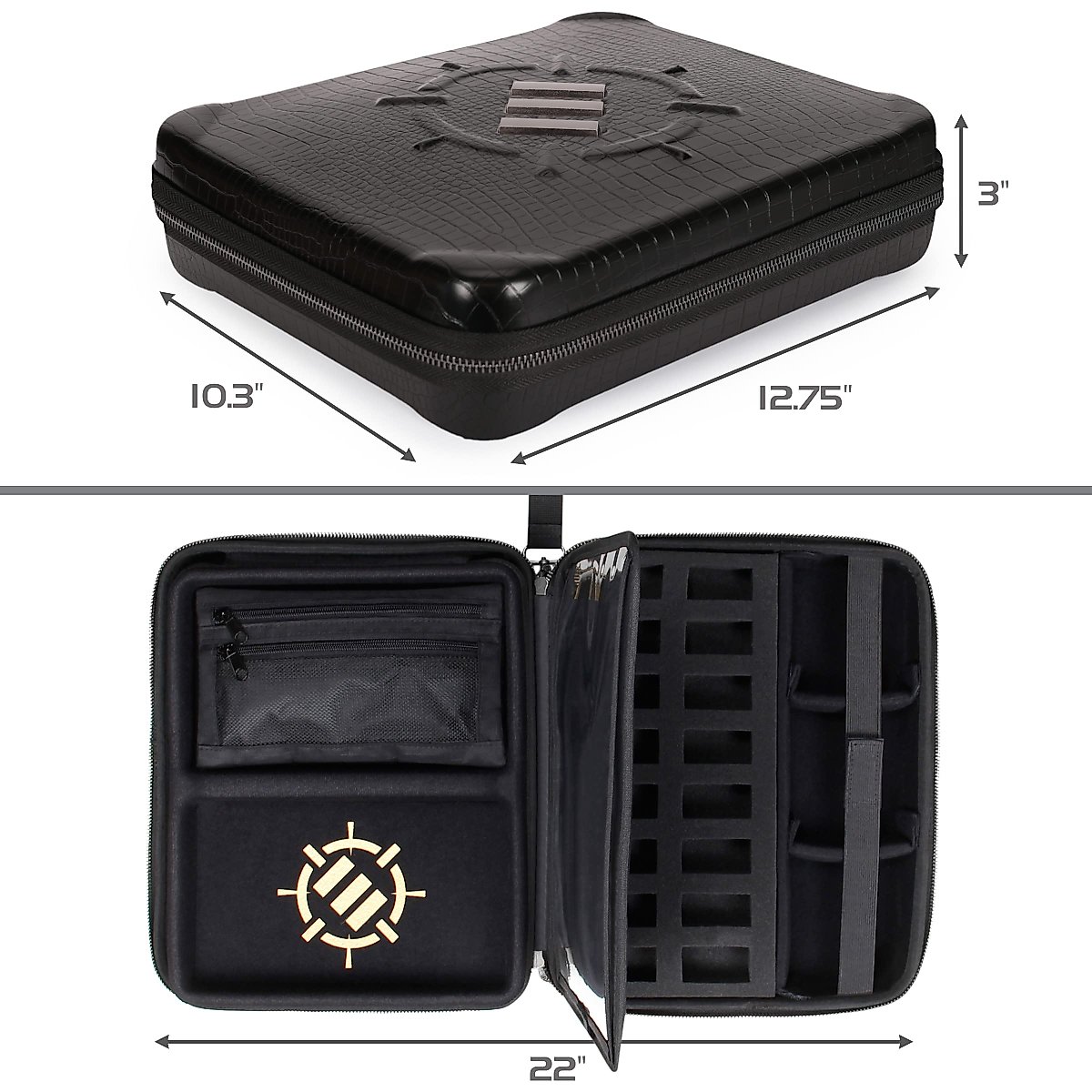 ENHANCE DnD Binder - Collector's Edition RPG Organizer Case with Built-in Character Sheet Holder and Erasable Scribe Panel, Dice Rolling Area, Removable Pen Pouch, Miniature Foam Tray (Dragon Black)