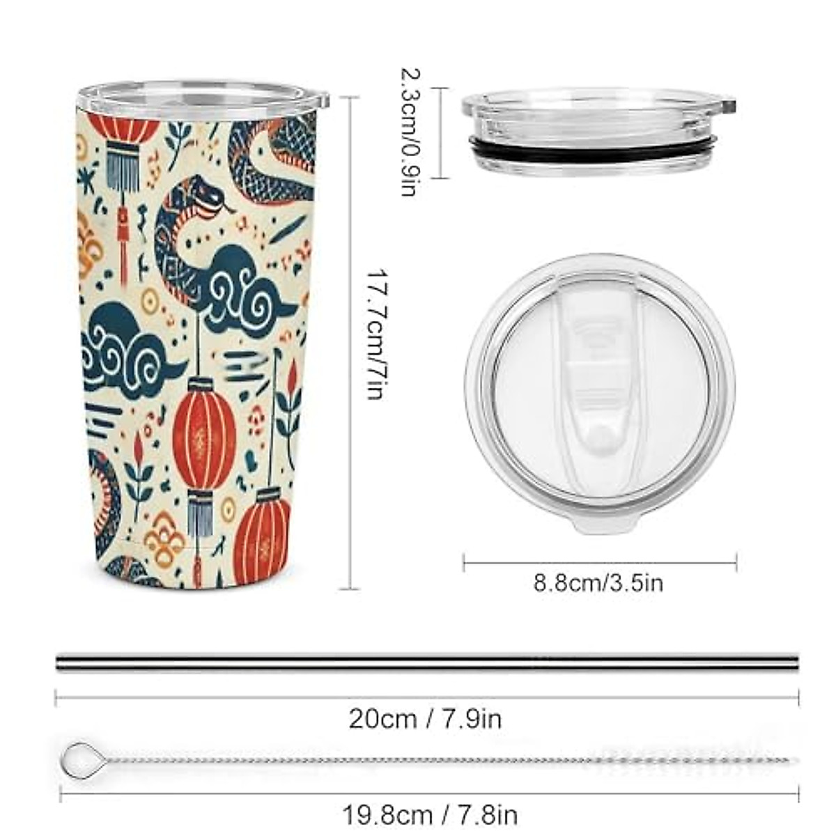 20oz Hand Drawn Vintage Snake Pattern Tumbler Stainless Steel, Vacuum Insulated Tumbler with Lid And Straw Unique Coffee Mug Travel Mug Gifts for Women Men