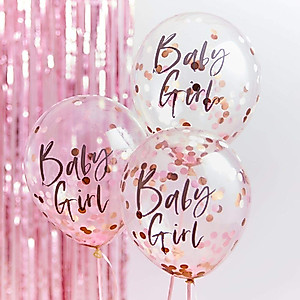 Ginger Ray Twinkle Twinkle Rose Gold Foiled "Baby Girl" Confetti Decorative Baby Shower Party Balloons
