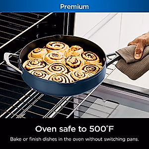 Ninja CW102BL Foodi NeverStick PossiblePan, Premium Set with 4-Quart Capacity Pan, Steamer/Strainer Basket, Glass Lid & Integrated Spatula, Nonstick, Durable & Oven Safe to 500°F, Macaron Blue