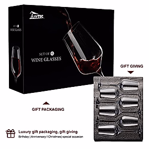 AILTEC Wine Glasses Set of 6, Crystal Glass with Stem for Drinking Red/White/Cabernet Wine as Gifts Sets, Clear Lead-Free Premium Blown Glassware (19oz,6 pack)