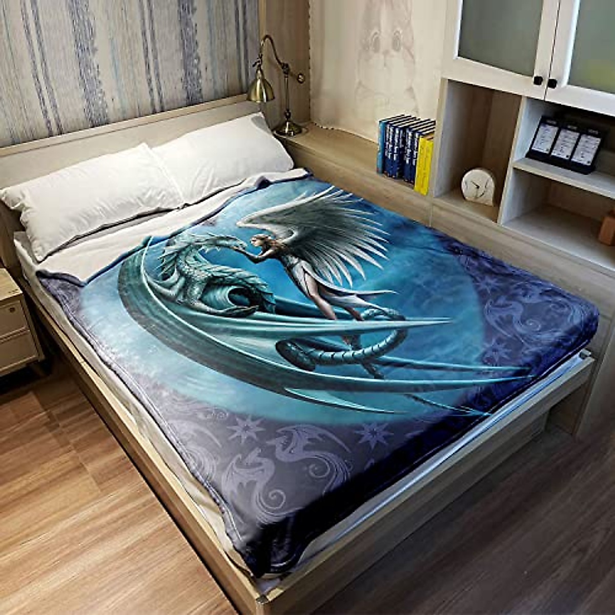 HommomH 60"x80" Blanket Soft Fluffy Flannel Fleece Throw Dragon Angel Love