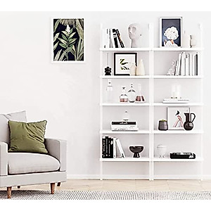 Karl home Ladder Shelf 5 Tier Wall Mounted Bookcase with Metal Frame, Open Design Shelves for Living Room, Bedroom, Home, Office, White (23.62" L x 11.81" W x 70.87" H)