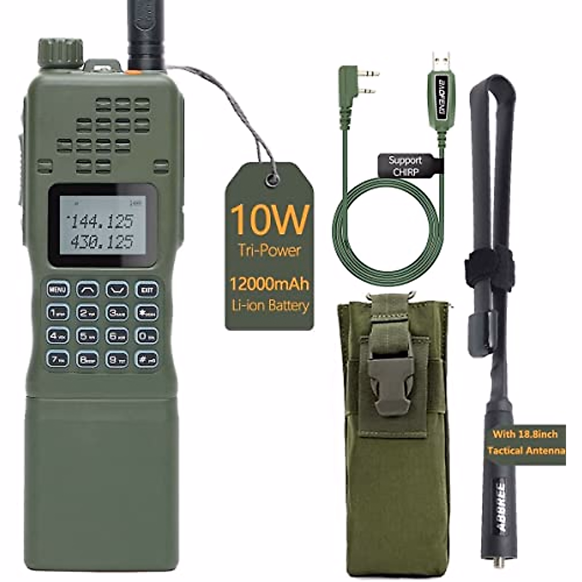 Baofeng AR-152 10W Ham Radio Tactical Powerful Dual Band Radio Handheld Long Range Two Way Radio with Tactical Antenna,12000mAh Battery and Programming Cable Full Set