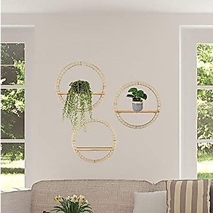 kimisty Set of 3 Gold Round Floating Shelves, Circular Wall Shelves as Boho Bathroom, Living Room, Kitchen & Bedroom Decor, Metal Wire Mesh Sconce Shelf, Circle Accent Display