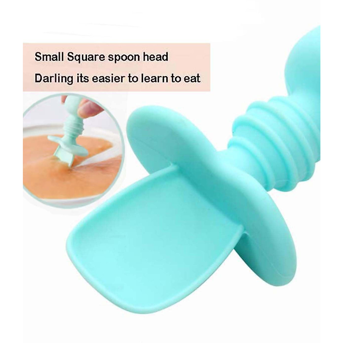 Baby Silicone Training Equipment Toddler Spoon Baby Led Weaning Stage 1 (2 Pieces) Spoons for Stage 1 for 6mos+ Anti Choke Barrier BPA Free (Sakura Pink)