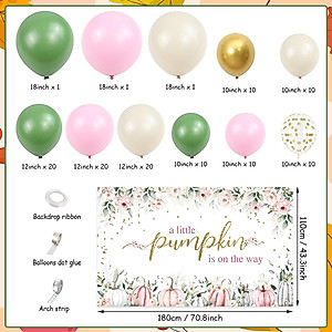 AIBIIN 116pcs Little Pumpkin Baby Shower Decorations for Girls Fall Pumpkin Balloon Garland Arch Kit with Pumpkin Baby Shower Backdrop Fall Pumpkin for Thanksgiving Baby Shower Decor