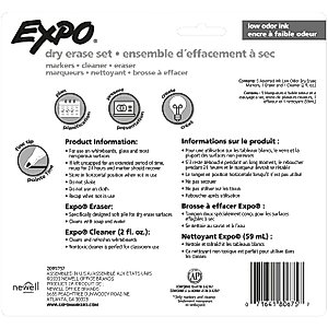 EXPO Low Odor Dry Erase Marker Starter Set, Fine Tip, Assorted Colors, 7-Piece Kit