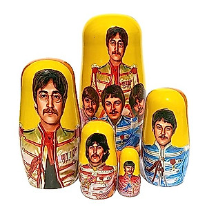 Great Russian Gifts The Beatles Group Collectible Memorbilia 5 Piece Stacking Nesting Doll Set 5.75 Inches Tall