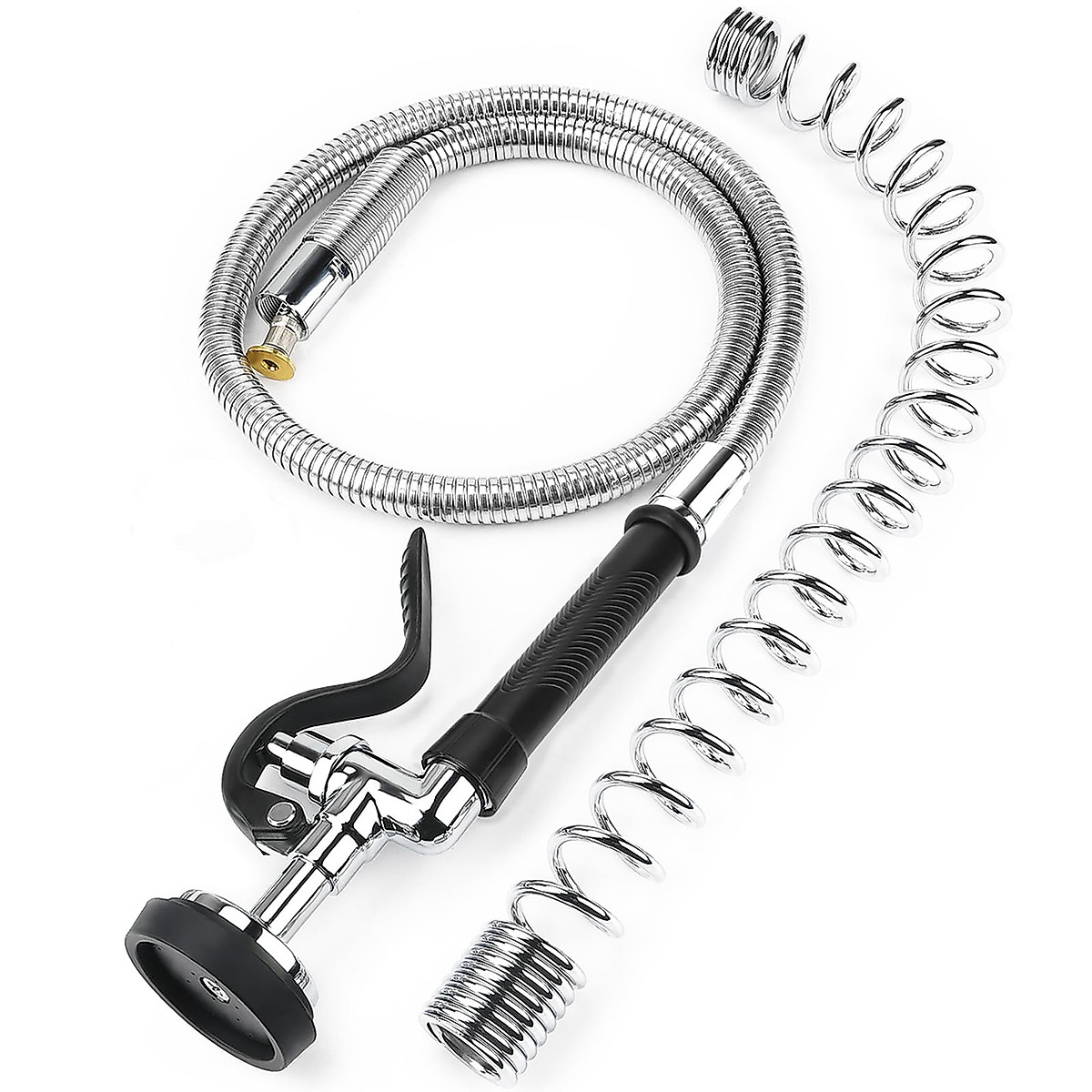 Spray Valve with 45” Commercial Sink Sprayer Hose and Pre Rinse Hose Spring, Pre Rinse Sprayer with Flexible Stainless Steel Hose & Spring Assembly for Commercial Kitchen Faucets (Black)
