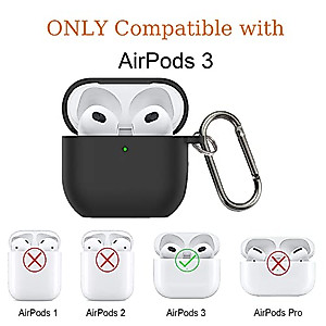 Geeice Airpods 3rd Generation Case with Cleaner kit, 2 in 1 Soft Silicone 2021 AirPods 3 Full Protective Cases Cover with Cleaning Pen and Keychain for Women Men Front LED Visible, Black