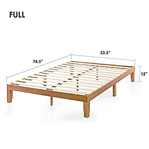 Mellow Naturalista Classic - 12 Inch Solid Wood Platform Bed with Wooden Slats, No Box Spring Needed, Easy Assembly, Full, Natural Pine