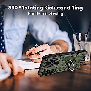 VEGO for Galaxy S23 Case, Samsung S23 Case with Slide Camera Cover Magnetic Absorption, Built-in 360°Rotate Ring Stand & Sponge Cushion with Microfiber Lining Phone Case for Samsung Galaxy S23 - Green