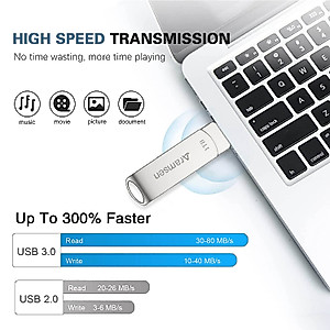 Aramsen Flash Drive 1TB iPhone Photo Stick, USB 3.0 Flash Drive Photo Stick Memory Stick External Storage for iPhone/iPad/Android/PC（Silver