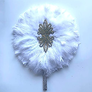 Msbfea Gold Latest Style Turkey Feathers Big Fan Fashion Women Wedding Fan for Bride Or Bridesmaids Rhinestones Feather Color 896