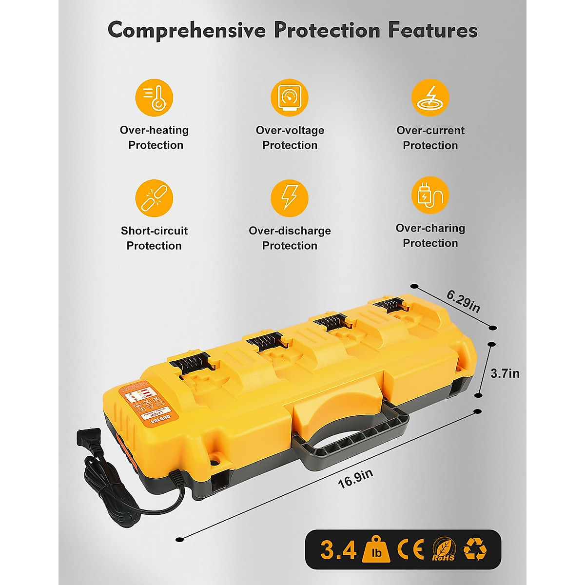 Replacement for Dewalt 20V Battery Charger Station DCB104 Battery Charger Kit with 4 Pack Batteries Compatible with Dewalt 20V Power Tools Repalcement for Dewalt 20V Battery