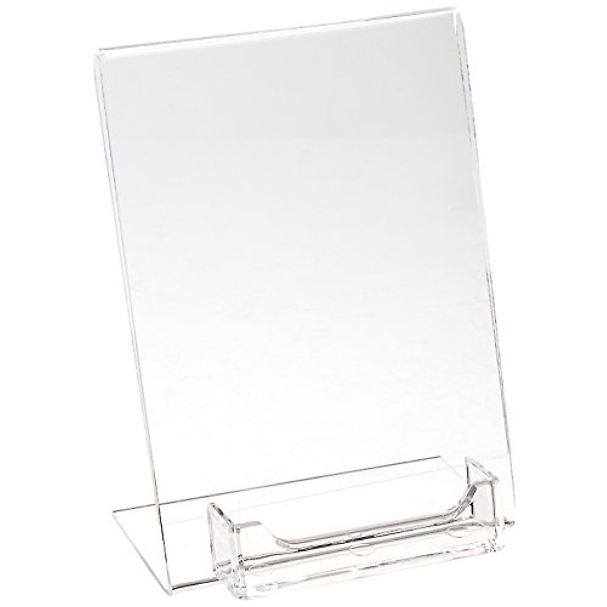 Displays2go Clear Acrylic 5x7 Sign Holder with Business Card Pocket, Tabletop with Slant Back (ASH57BCC)