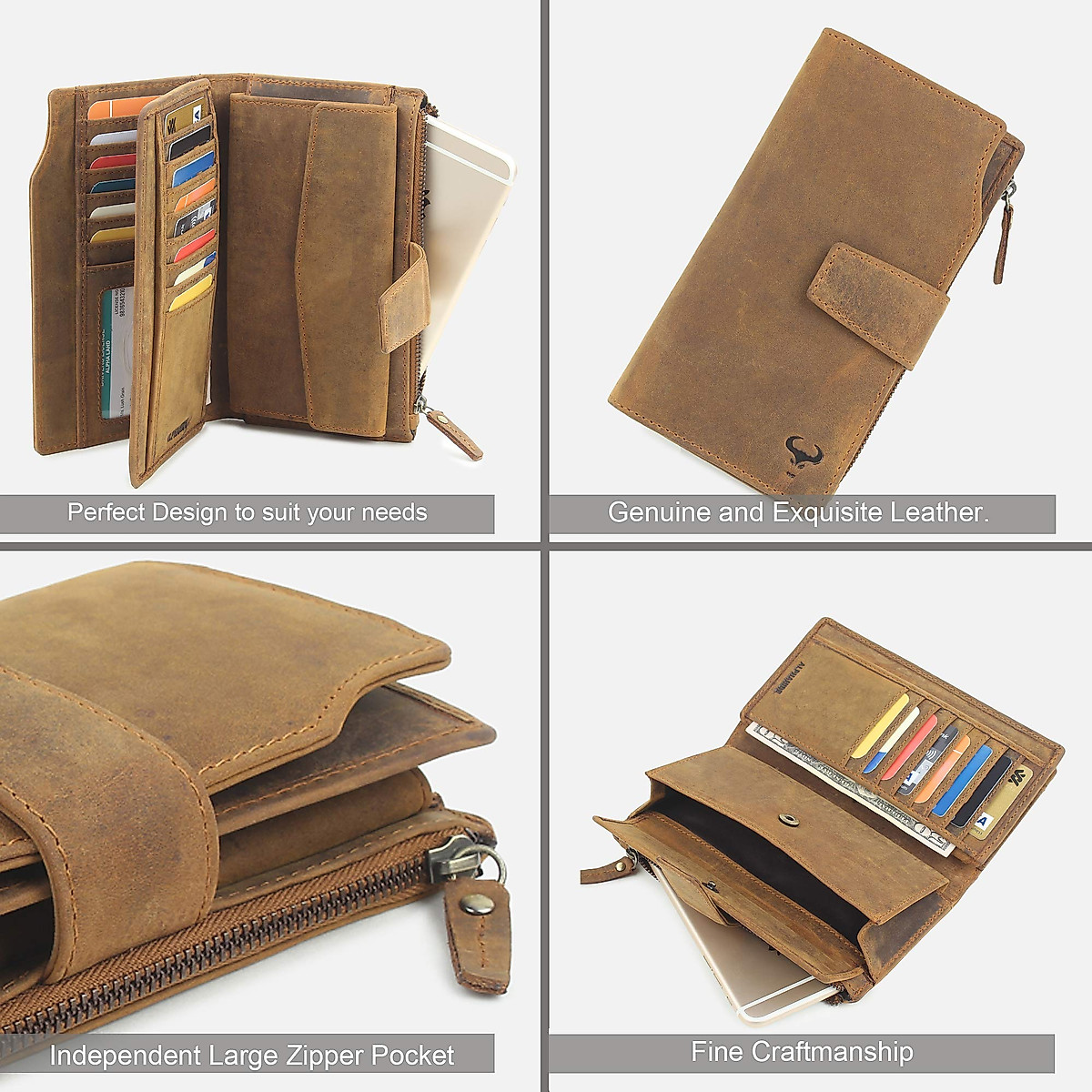 ALPHAHIDE Large Capacity Soft Genuine Leather Clutch for Women - RFID Blocking Ladies Wallet - Ladies Purse with Mobile Pouch - Multi Card Organizer with Coin Pocket - Gift Boxed