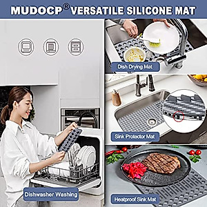 Sink Protectors for Kitchen Sink, Silicone Sink Mats for Bottom of Kitchen Sink Grid Accessory, 25.2'' x 13'' Non-Slip Kitchen Sink Mat for Farmhouse Stainless Steel Sink with Center & Rear Drain