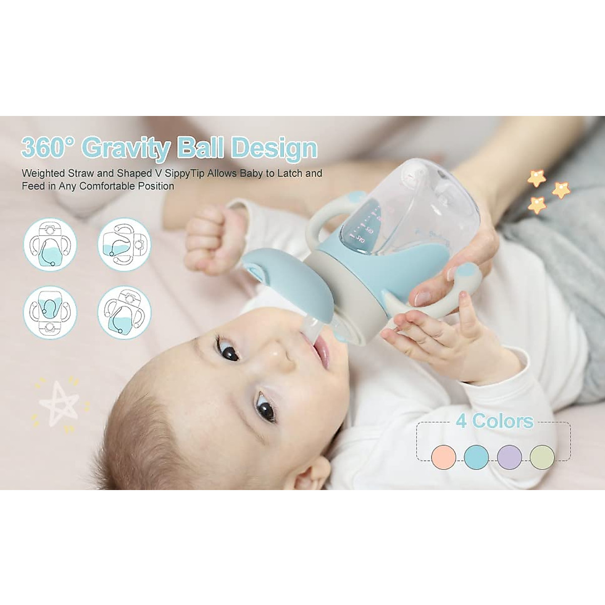 Bunnytoo Baby Sippy Cup with Weighted Straw - Ideal for 1+ Year Old and Transitioning Infants 6-12 Months - Spill-Proof and Easy to Hold with Handle - 8oz (Apricot)