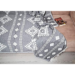 Bersuse 100% Cotton Belize XL Throw Blanket Turkish Towel - 75x90 Inches, Black