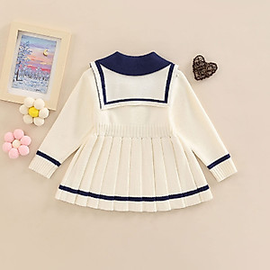 LXXIASHI Baby Girls Knitted Sweater Dress Toddler Girls Sailor Dress Long Sleeve Fall Winter Pleated Dress (Apricot, 2-3T)