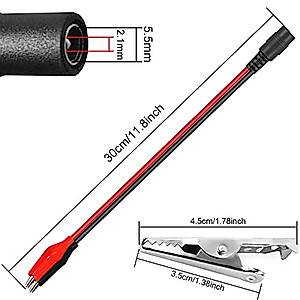 DKARDU 10 PCS DC Alligator Clip, 5.5mm x 2.1mm 12V DC Female to Dual Alligator Clip Power Cable for CCTV Security Camera Lighting Adapter 30cm