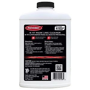 Roebic K-97 Main Line Cleaner, Exclusive Biodegradable Bacteria Digests Paper, Fats, and Grease in Sewer and Septic Systems, 32 Ounces