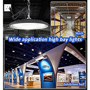 2 Pack LED High Bay Light 120W,5000K UFO Lighting with Steel Safety Rope, IP65 Waterproof Commercial LED Warehouse Lights for Shop Warehouse Factory etc. (with US Plug 5ft Cable)