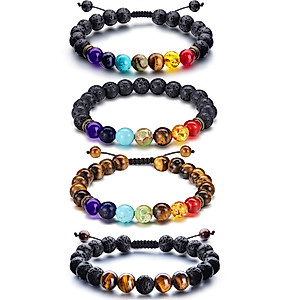 Tatuo 4 Pcs 8mm Natural Lava Rock Bracelet for Men Aromatherapy Essential Oil Diffuser Bracelet Stone Anxiety Beads Bracelets