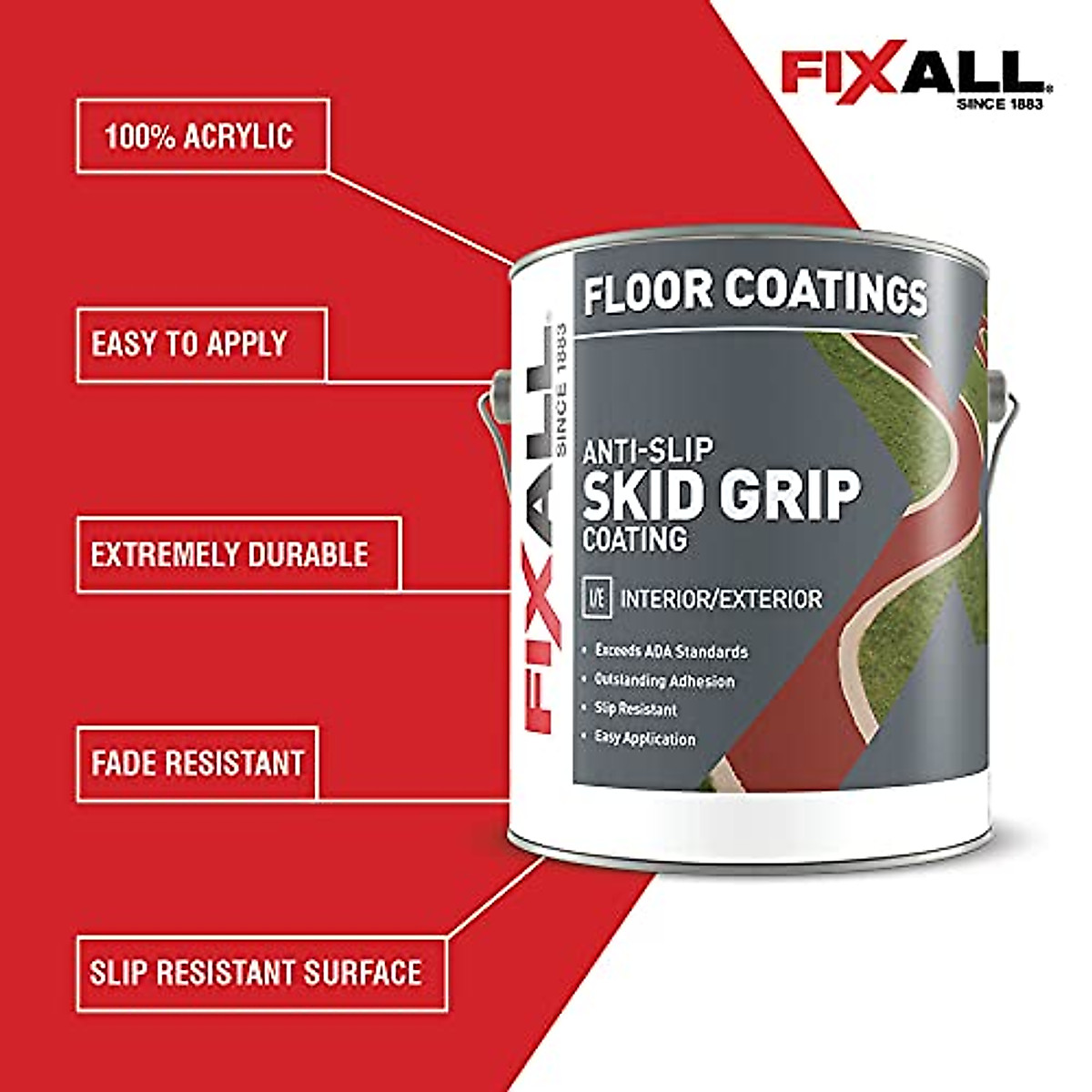 FIXALL Skid Grip Anti-Slip Coating, 1 Gallon, Jet, Exceeds ADA Standards, Ideal for Safety Areas, Slip-Resistant Pavement, Cement & Concrete Paint