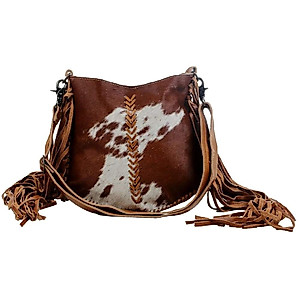Myra Bag Women's Edgy Cowhide Satchel Brown One Size