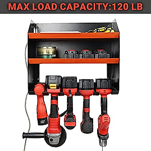 Wallmaster Power Tool Organizer, Wall Mount Drill Holder Garage Storage Tool Shelf Heavy Duty Steel Cordless D Upgraded Drill Charging Station Perfect for Father's Gift