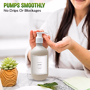 Quintessential Soap Dispenser Set of 3 with Pump Nozzles, Wheat Straw Bottles 500 ml Dispenser, Refillable Liquid Dispensers for Bathroom Countertop & Dish wash Soaps with 14 Organizing Labels