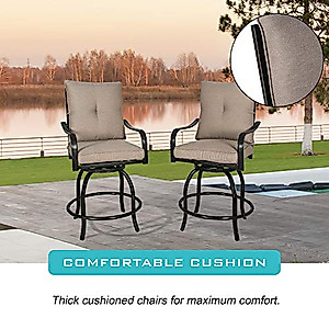 PATIO TREE Outdoor Counter Height Bar Stools, Patio Swivel Bar Chairs with Polyester Cushions, Set of 2