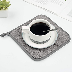 100% Cotton Kitchen Everyday Basic Terry Pot Holder Heat Resistant Coaster Potholder for Cooking and Baking Set of 5 Grey