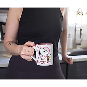 Silver Buffalo Peanuts Snoopy Woodstock Hearts Ceramic Mug, 14-Ounce