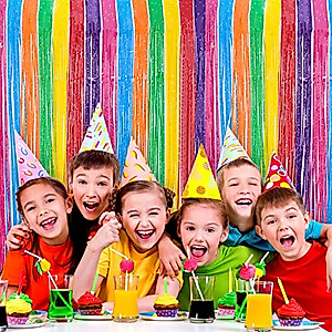4Pack Rainbow Color Foil Fringe Curtain Metallic Tinsel Door Curtains Photo Booth Backdrop for Birthday Graduation Wedding Baby Shower Bridal Shower Christmas Party Decoration