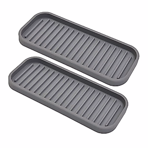 silicone sponge holder - dish soap holder for kitchen counter 2 Pack, Waterproof sponge soap tray for kitchen sink bathroom, Multipurpose sink caddy organizer for soap dispenser Scrubbers Makeup Gray