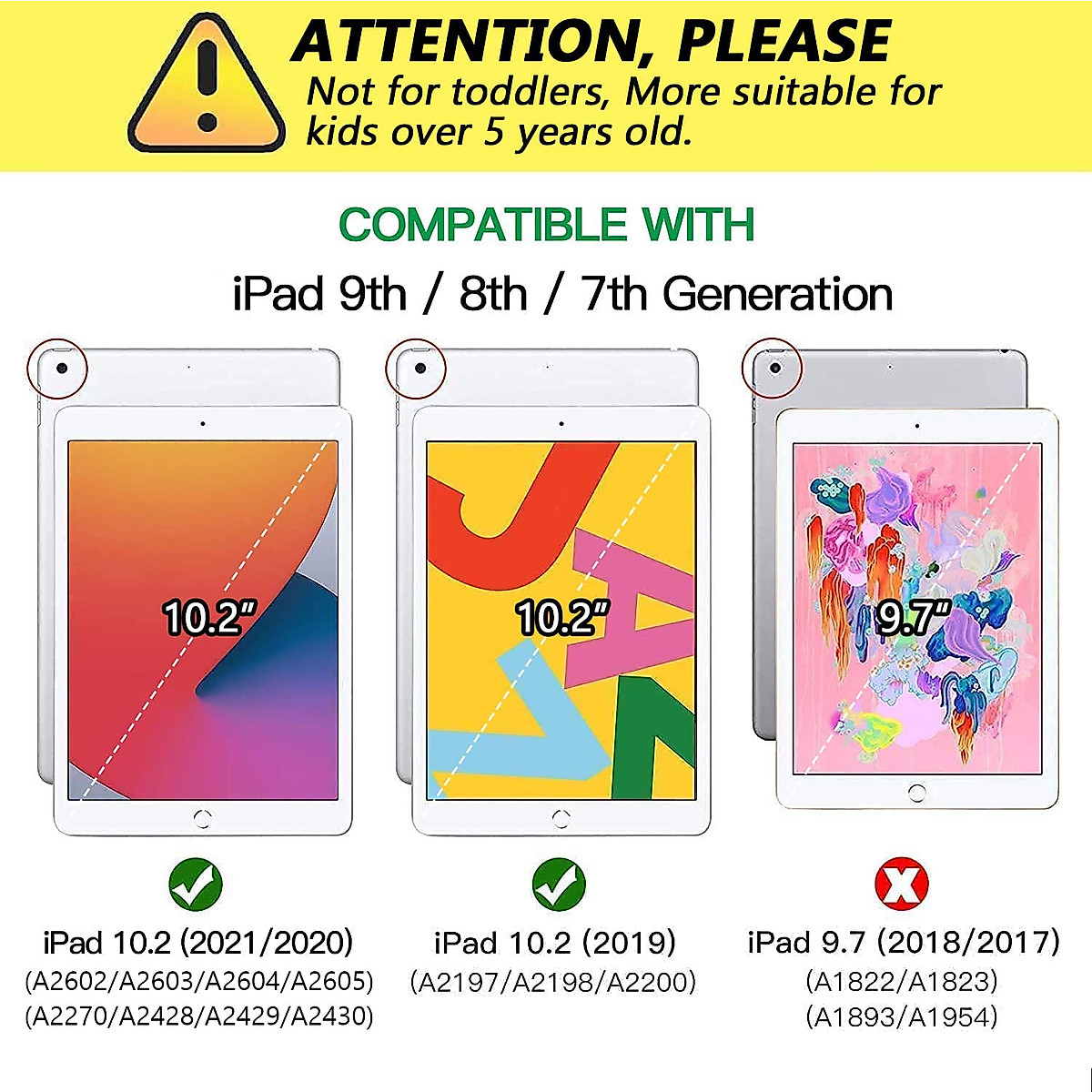 Grifobes for iPad 9th Generation Case, iPad 8th/7th Generation Case 2021/2020/2019, Heavy Duty Shockproof Rugged Protective 10.2" Cover with Stand for iPad 9 8 7 Gen 10.2 inch Kids Children Boys