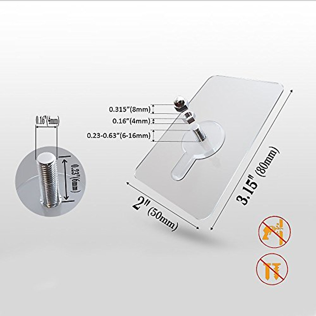 [8Pcs/Set]Nail Free Wall Hook Screw Adhesive Non-Trace No Drilling for Bathroom Shower Kitchen Installation Hanging, Waterproof Transparent Screws Hook (Nail Size 10mm)