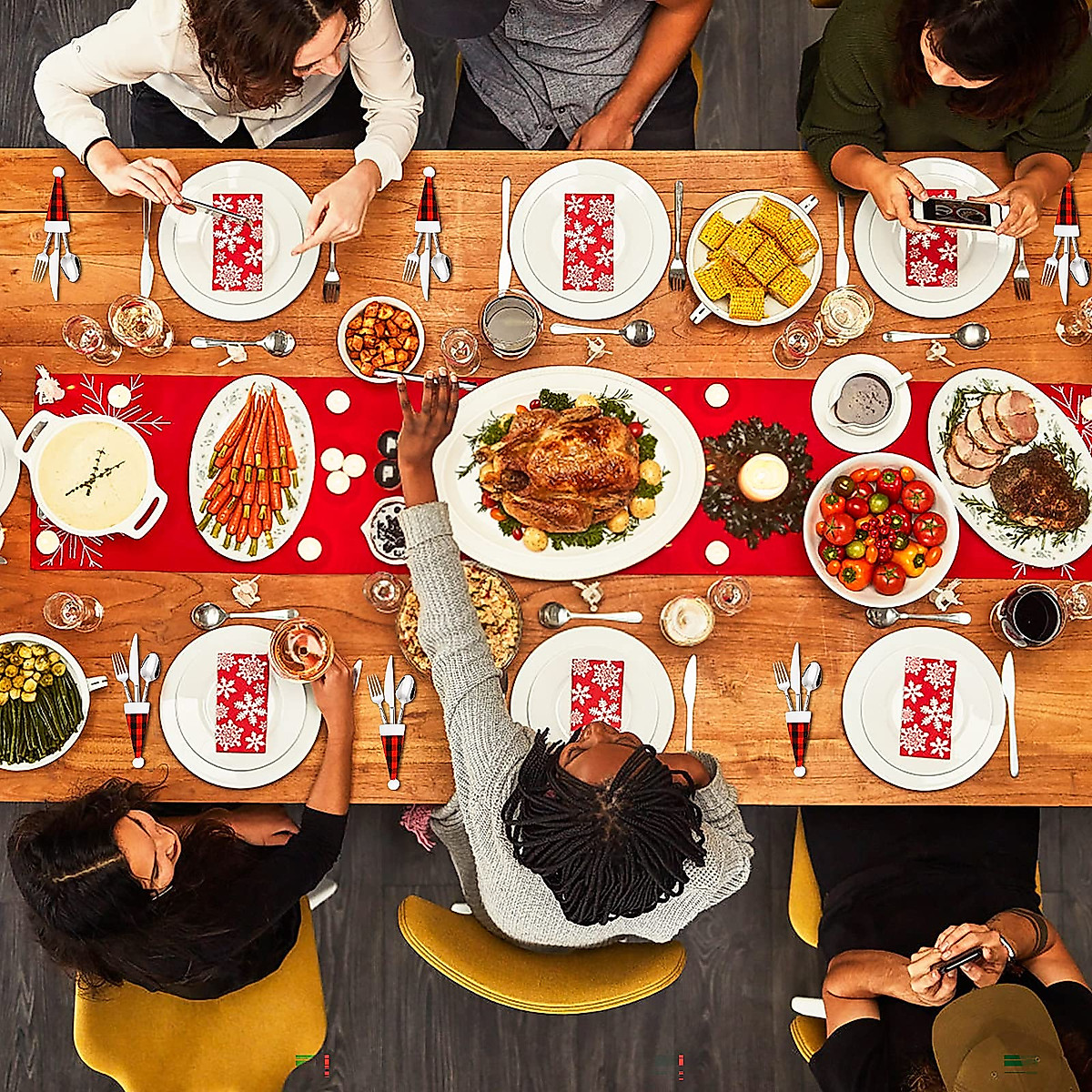 TIESOME 20Packs Christmas Santa Hat Silverware Holders, Tableware Holder Storage Xmas Party Cutlery Holder Dinner Table Decoration Supplies Flatware Decor