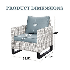 HUMMUH Outdoor Chairs PE Wicker Patio Dining Chairs Set of 2 Metal Frame Porch Chairs with 4 inch Seat Light Blue Cushions