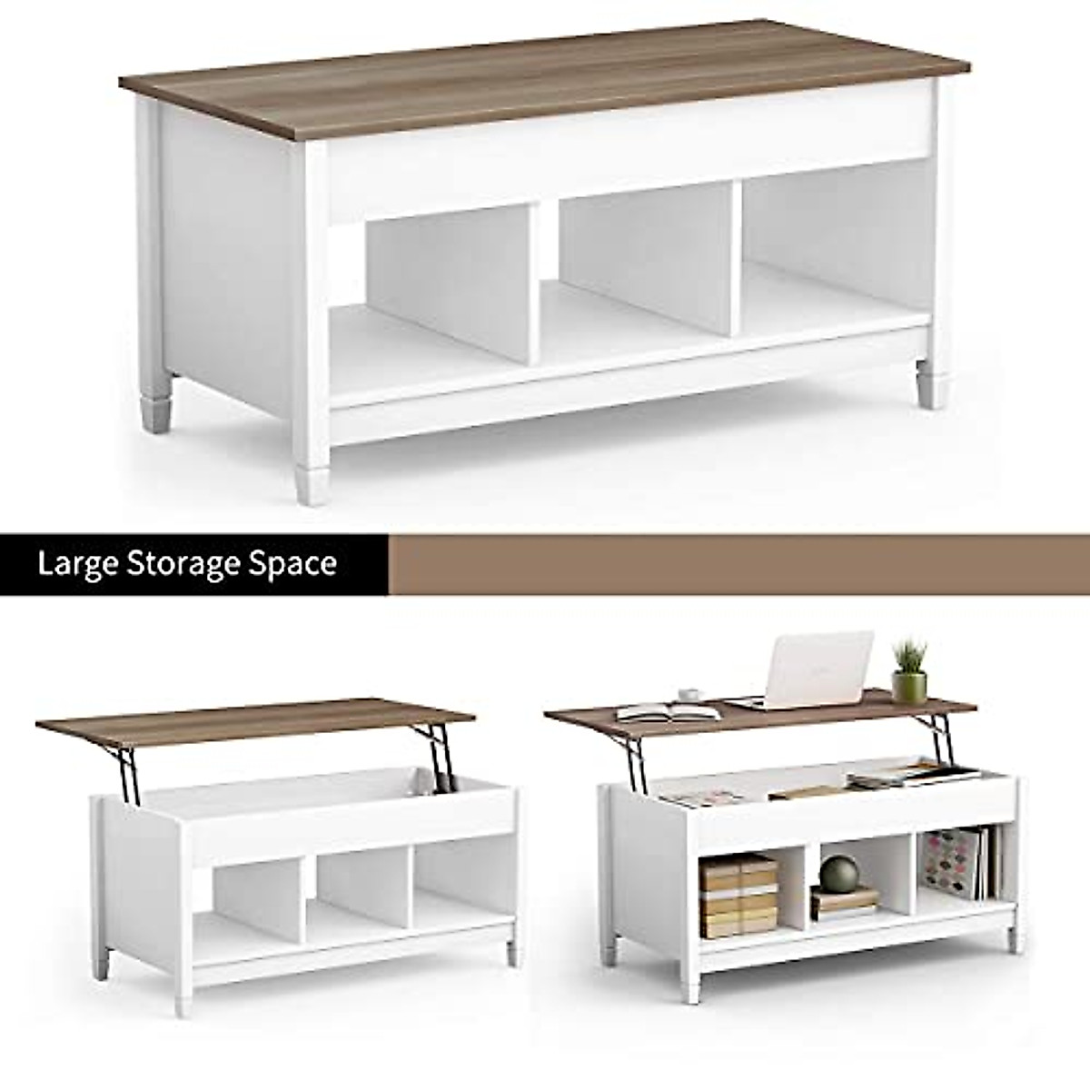 Tangkula Wood Lift Top Coffee Table, Modern Coffee Table w/Hidden Compartment and Open Storage Shelf for Living Room Office Reception Room, Lift Coffee Table (White)