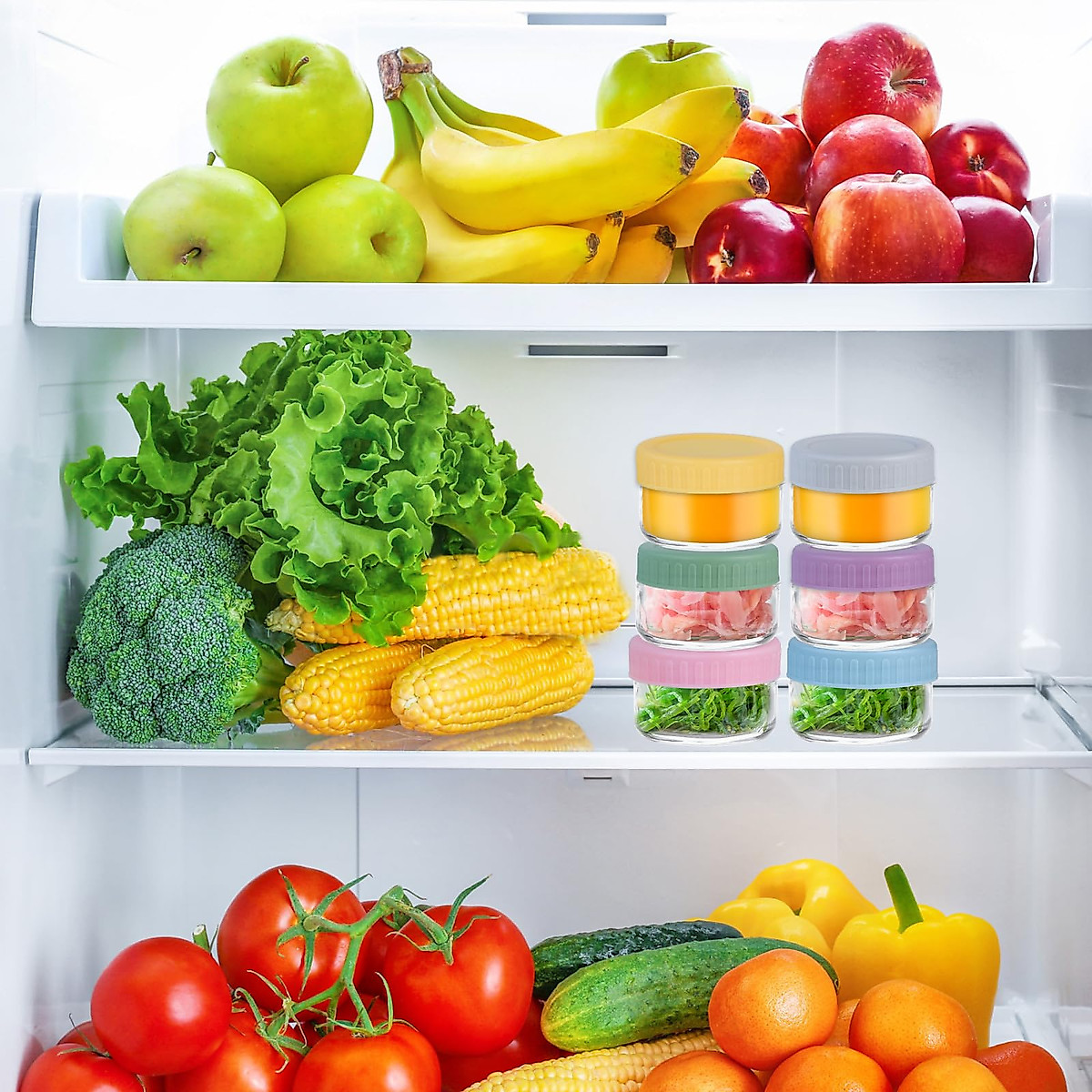 FEOOWV 6pcs Salad Dressing container, Glass Small condiment with Lids-DippingSauce Cups Set-Leakproof Reusable with Lid Small Jars Lunch Box Accessories (2.7oz/80ml)