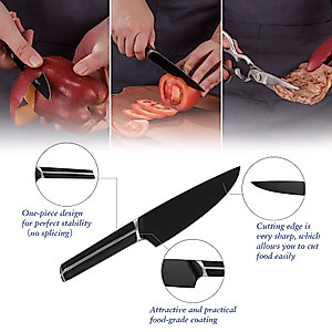 Kitchen Knife Set, Hanmaster 7 Pieces German Steel Knives Set for Kitchen with Acacia Wood Block, Kitchen Scissors, Gift Box Packed.